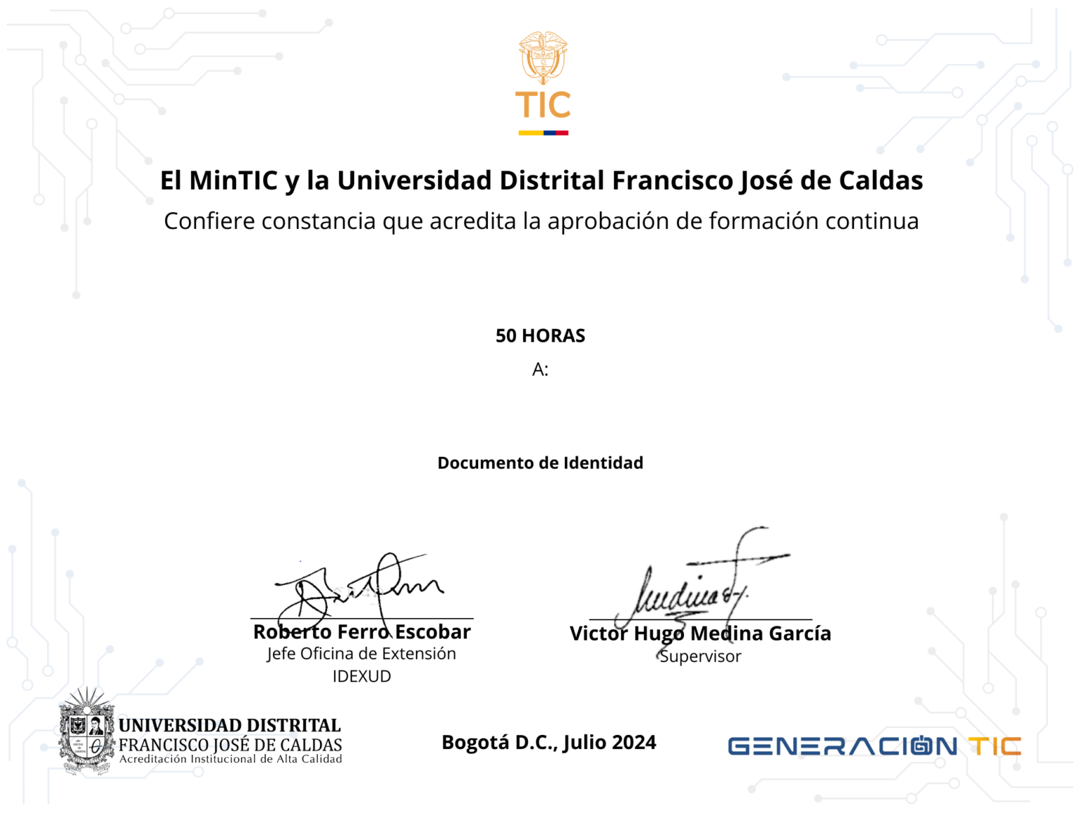 Generacion TIC Certificados – IDEXUD